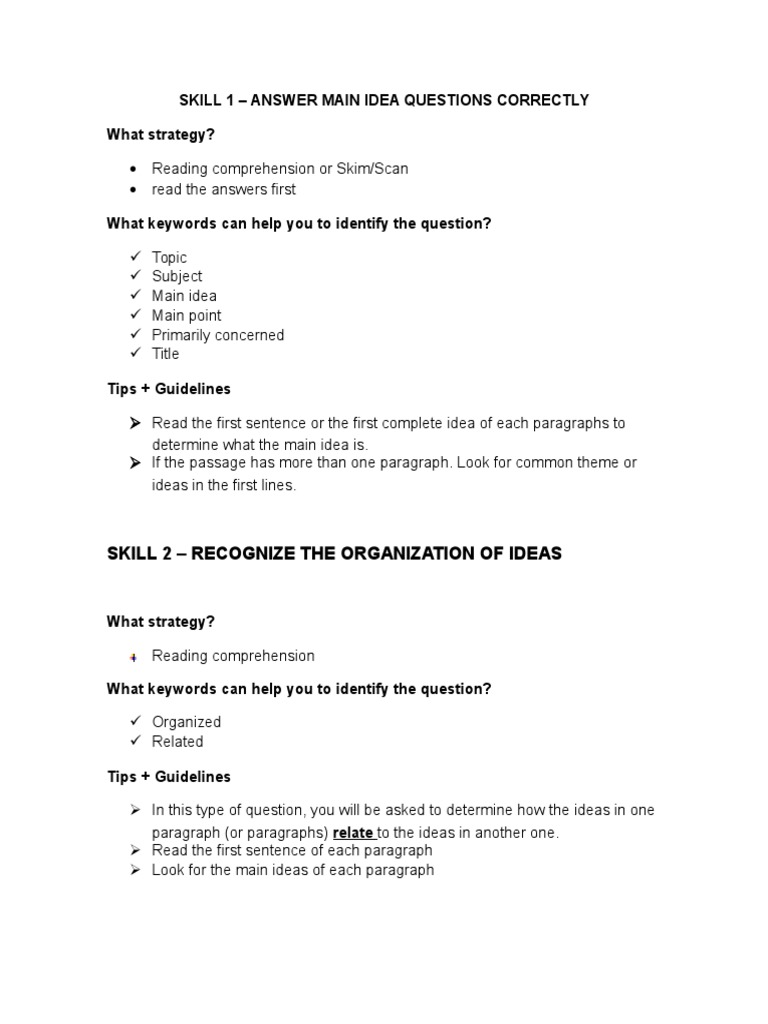Mastering Main Idea Questions | PDF | Reading Comprehension | Reserved Word