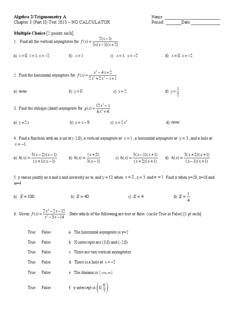Algebra 2 Trigonometry Test 2013 | PDF | Teaching Methods & Materials ...