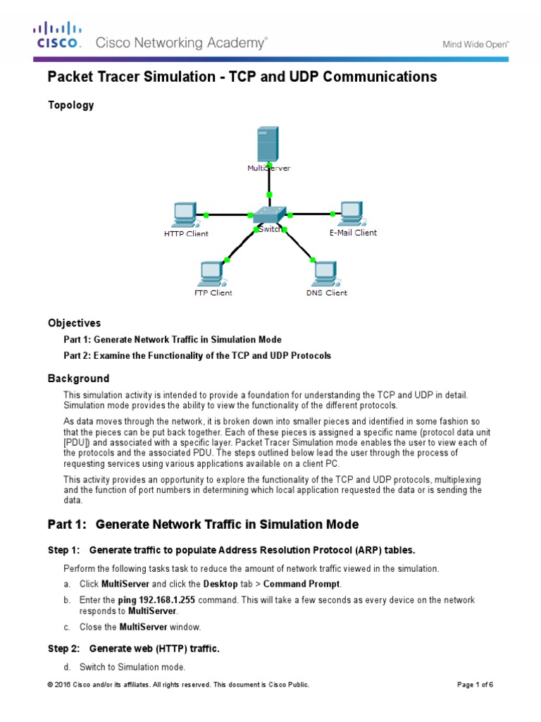 9 3 1 2 Packet Tracer Simulation Exploration Of Tcp And Udp Communication Download Free Pdf