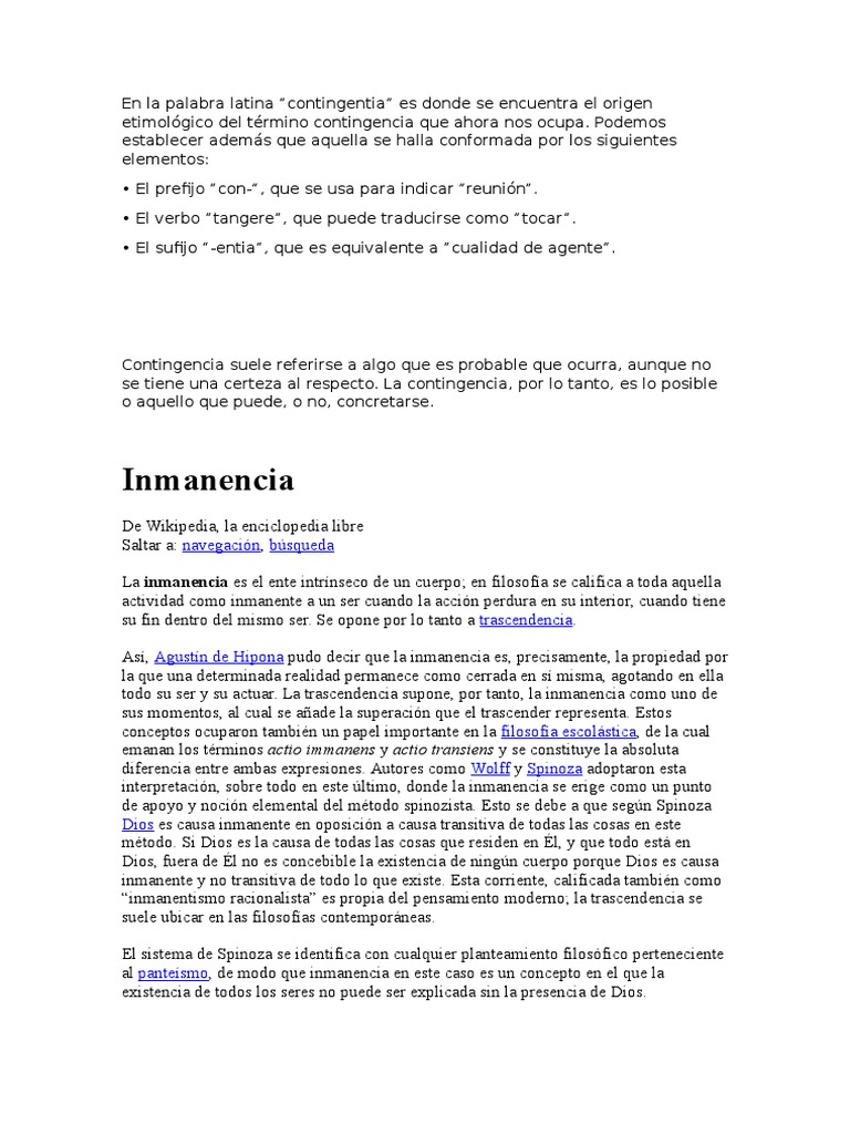 Inmanencia y Contingencia | PDF | Teorías filosóficas | Movimientos ...