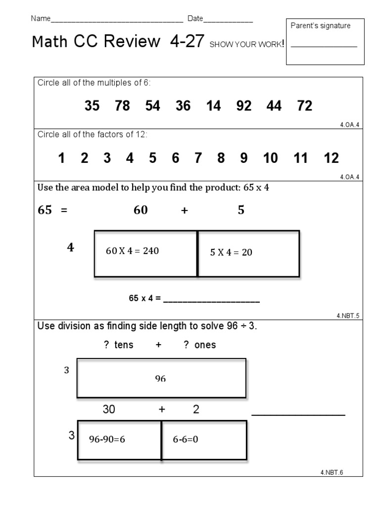 Math CC Review Worksheet 4-27 | PDF | Teaching Methods & Materials