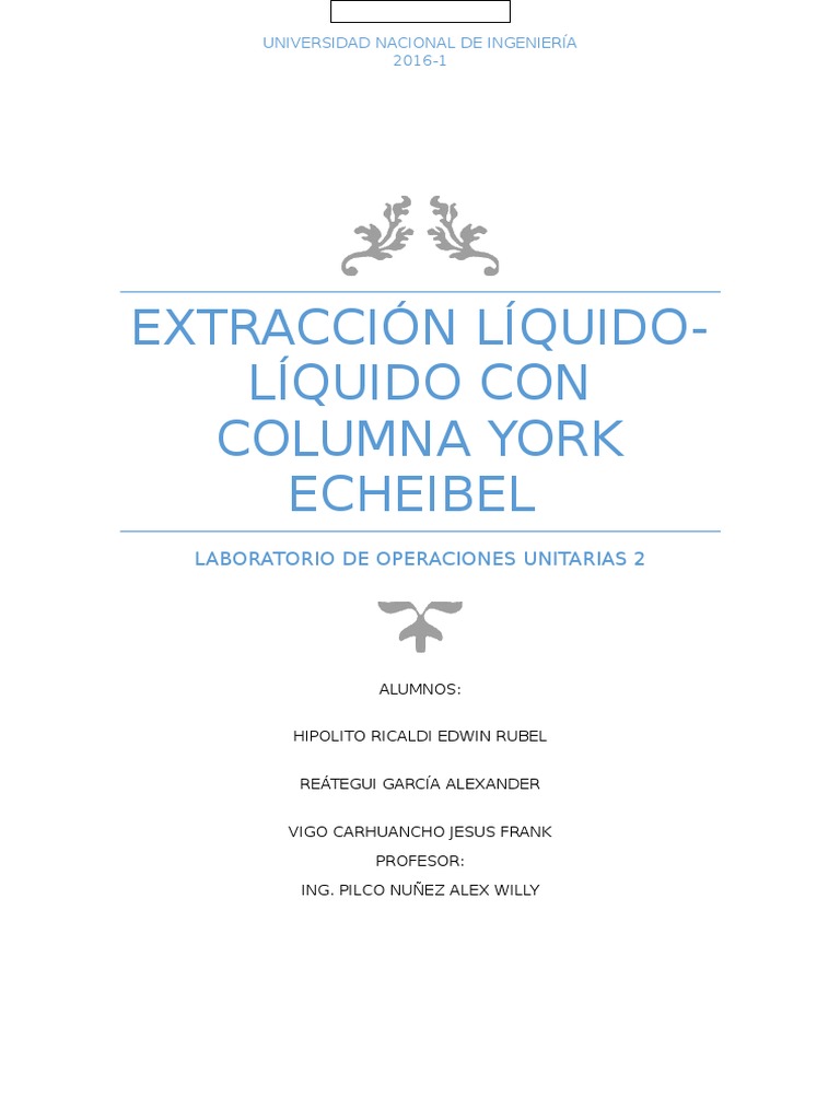 Líquido-Líquido Extracción Con York Scheibel Column | PDF | Valoración ...