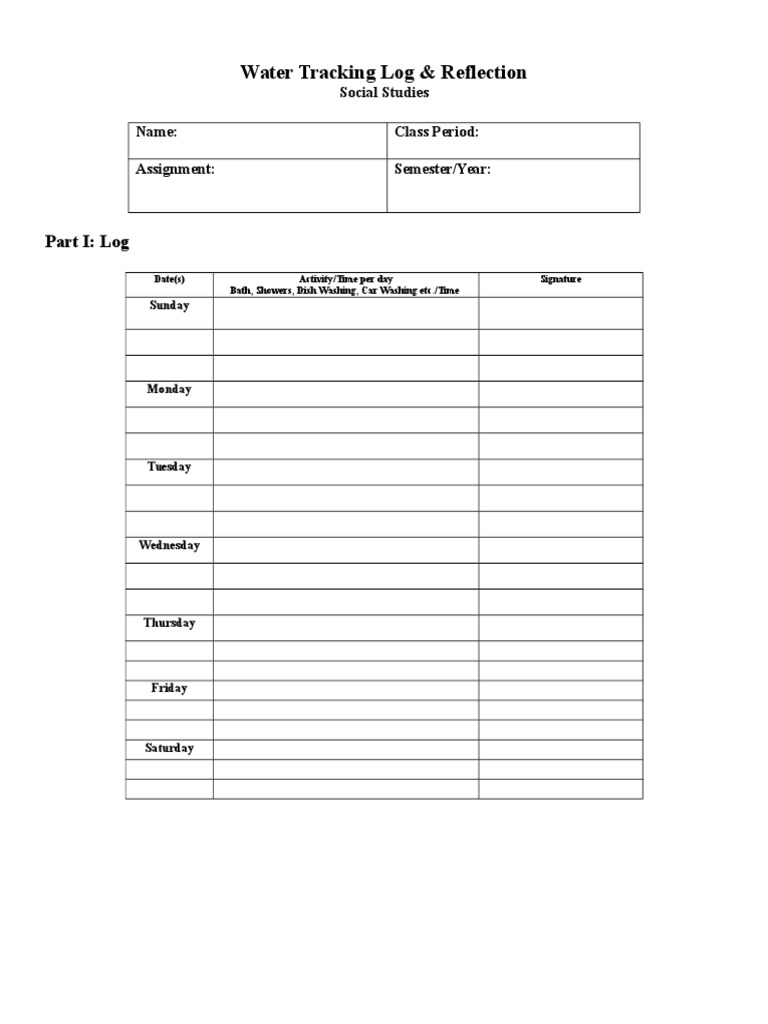 Water Usage Log and Reflections | PDF | Sports | Nature