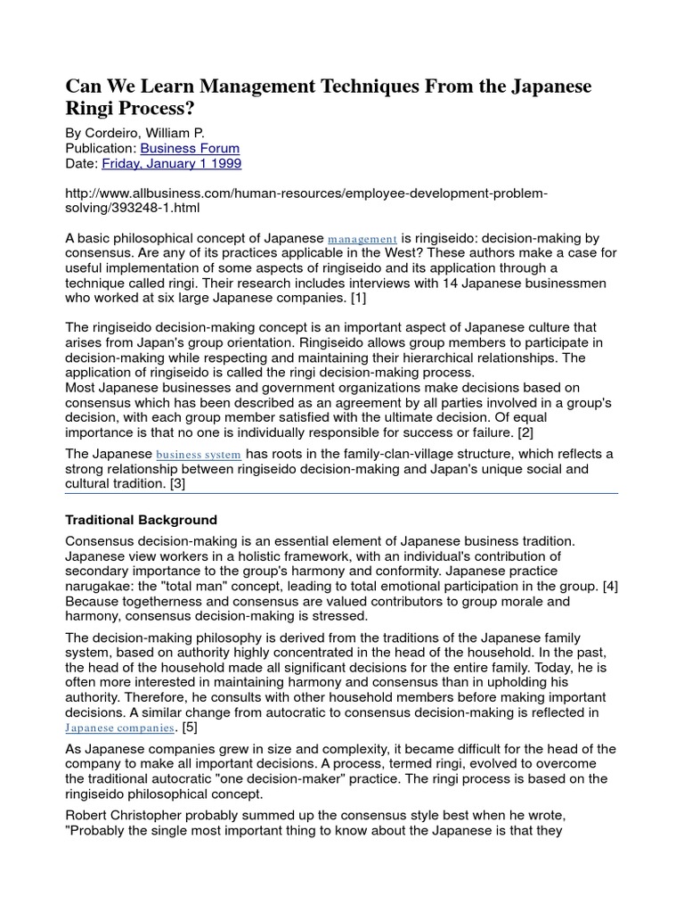 Understanding the Ringi Decision-Making Process | PDF | Consensus ...