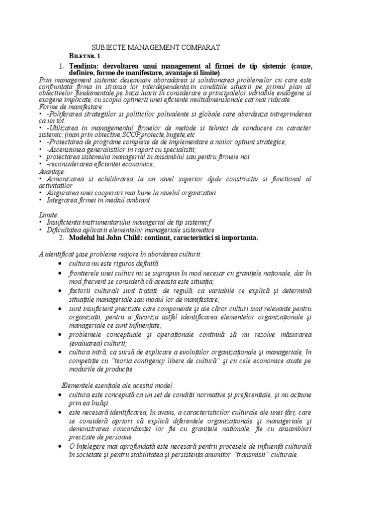A.subiecte Management Comparat.. | PDF