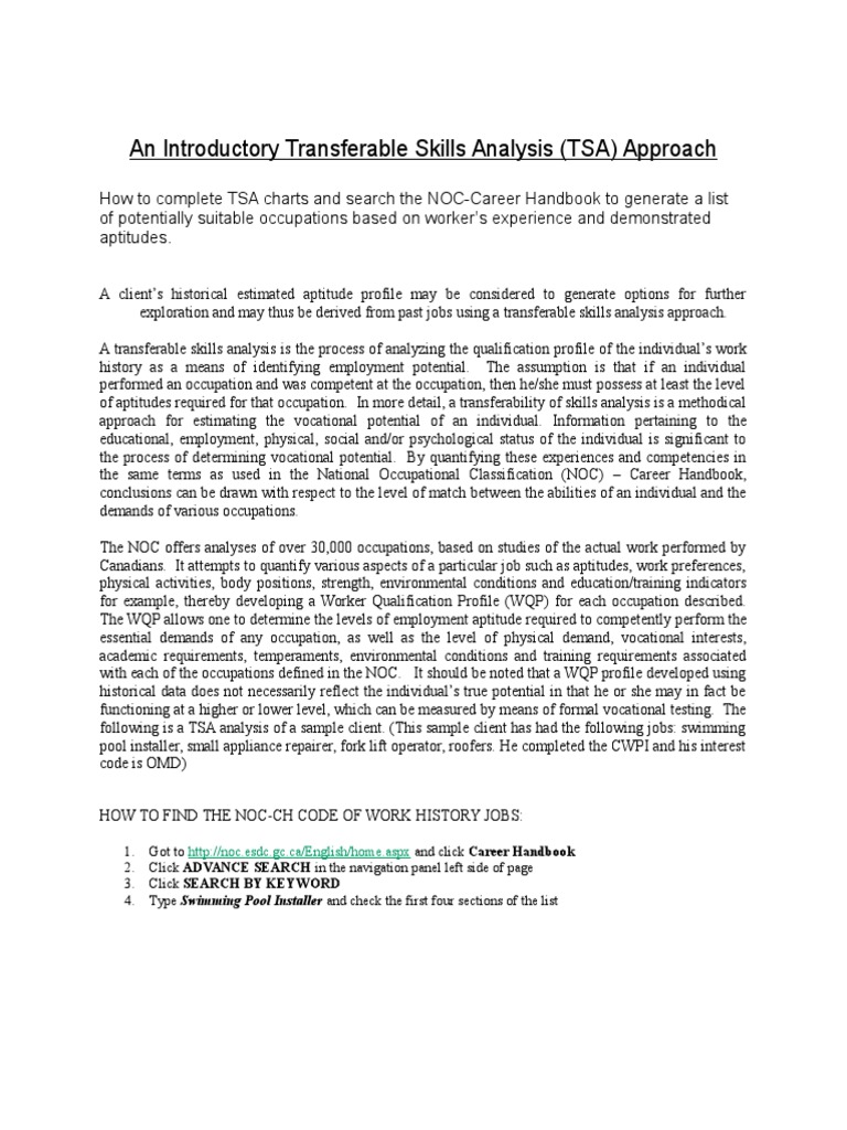 How To Complete TSA Charts and Search The NOC Career Handbook For ...