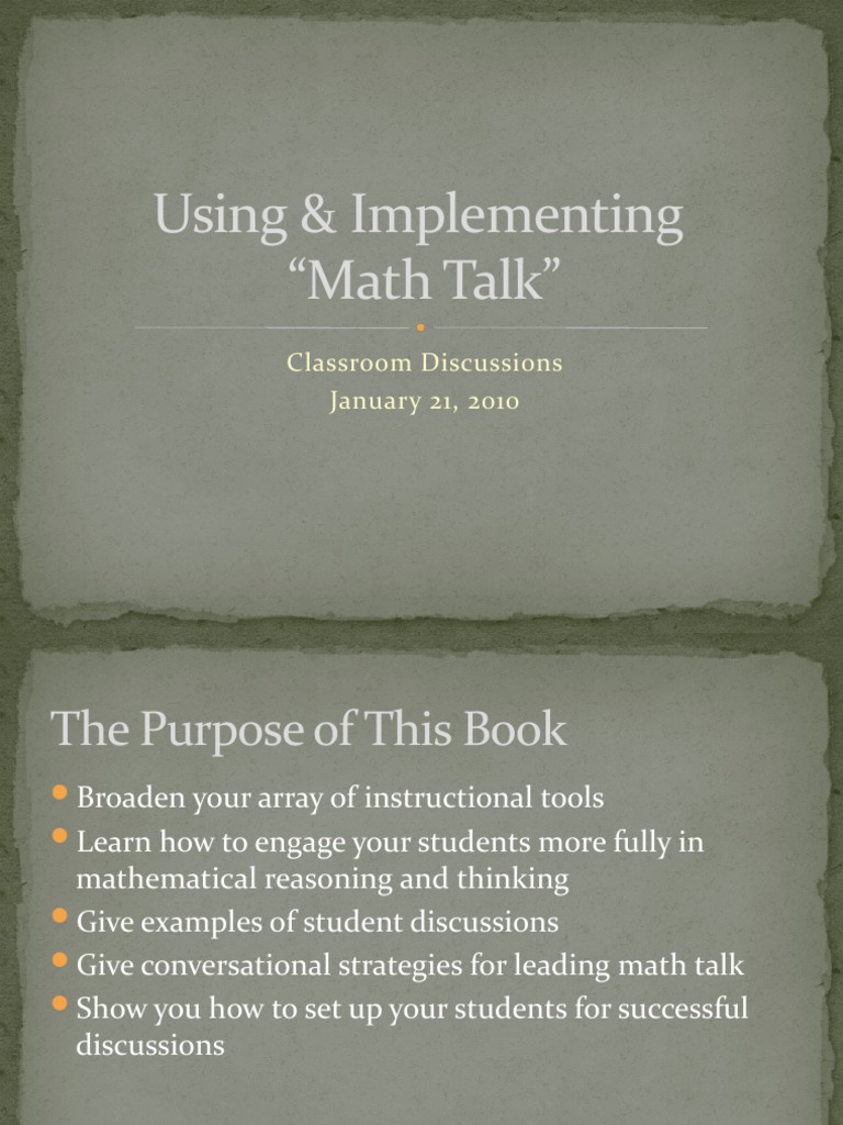Using & Implementing "Math Talk": Classroom Discussions January 21 ...