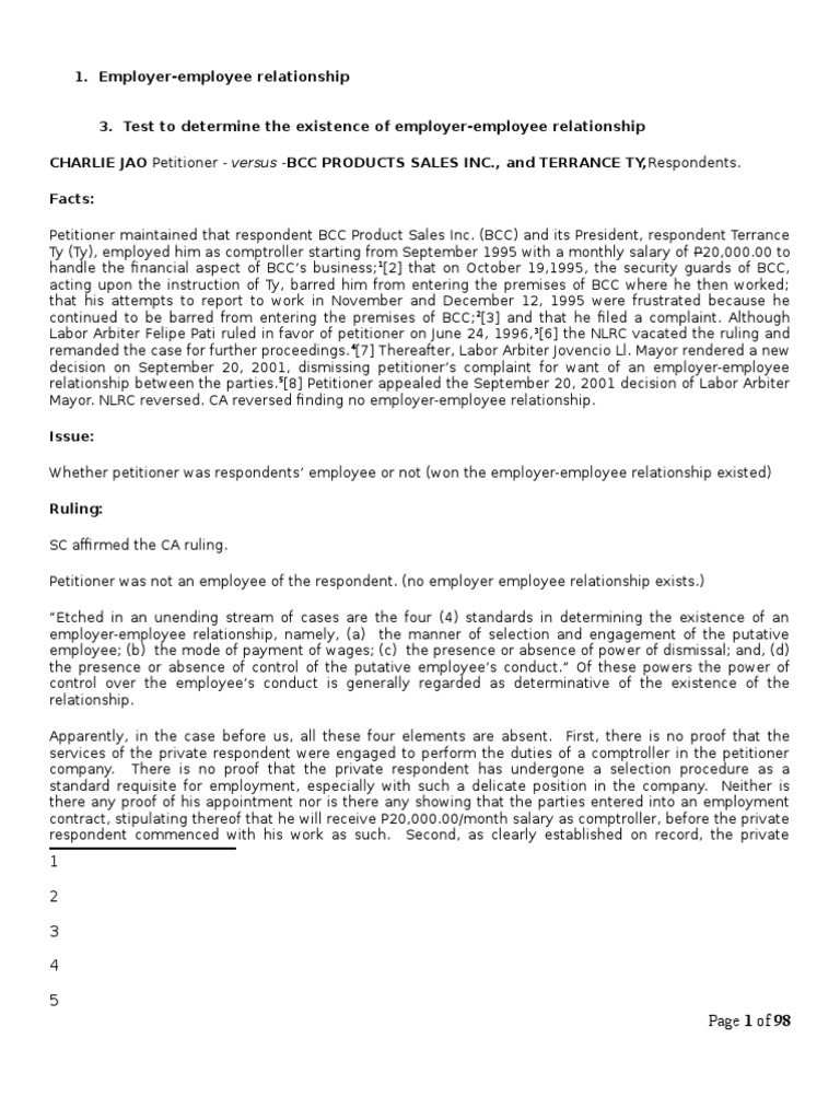 4 Fold Test An Employer Employee Relationship Cases | PDF | Independent ...