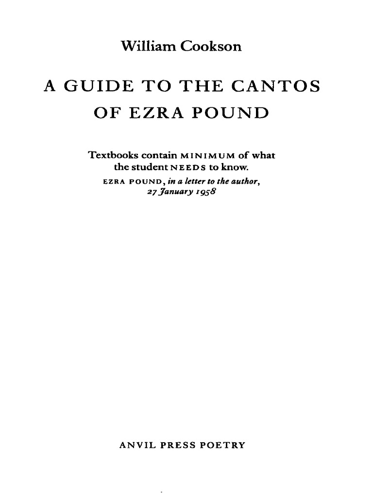 A Guide To The Cantos of Ezra Pound: William Cookson | PDF | Art | Classics