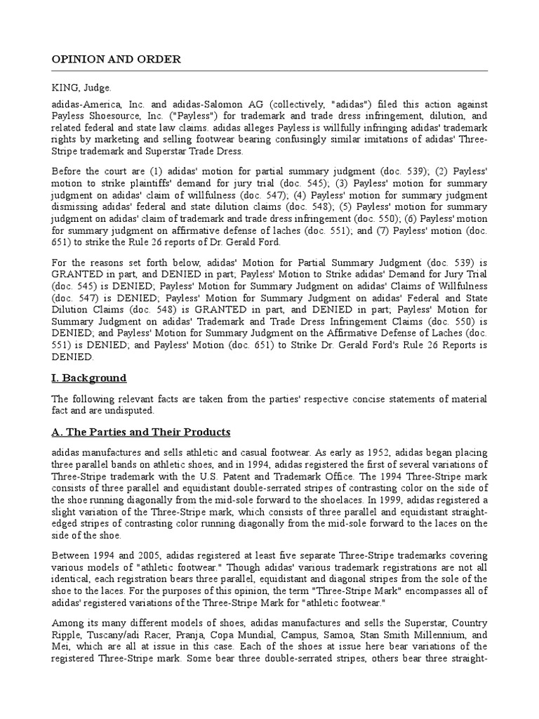 adidas vs. Payless Trademark Dispute | PDF | Summary Judgment ...