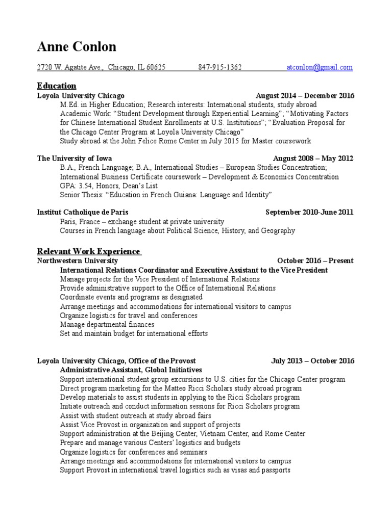 Anne Conlon CV 10 18 2016 | PDF | Experiential Education ...