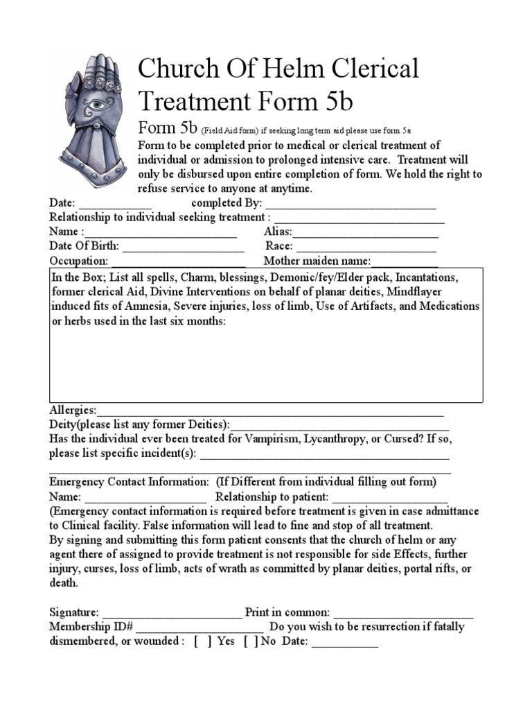 Church of Helm Clerical Treatment Form 5b | PDF