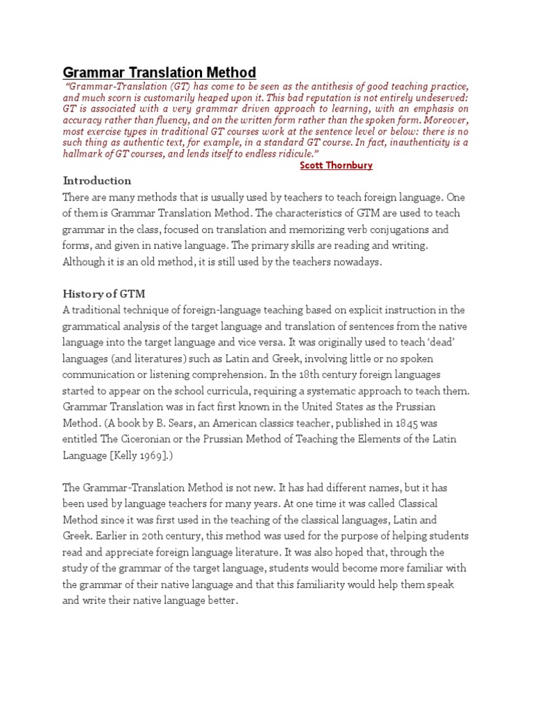 Grammar Translation Method | PDF | Reading (Process) | Reading ...