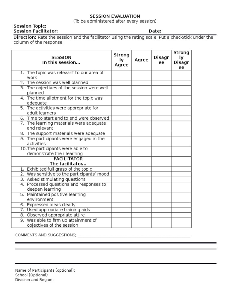 ANNEX A - Session Evaluation | PDF | Self-Improvement