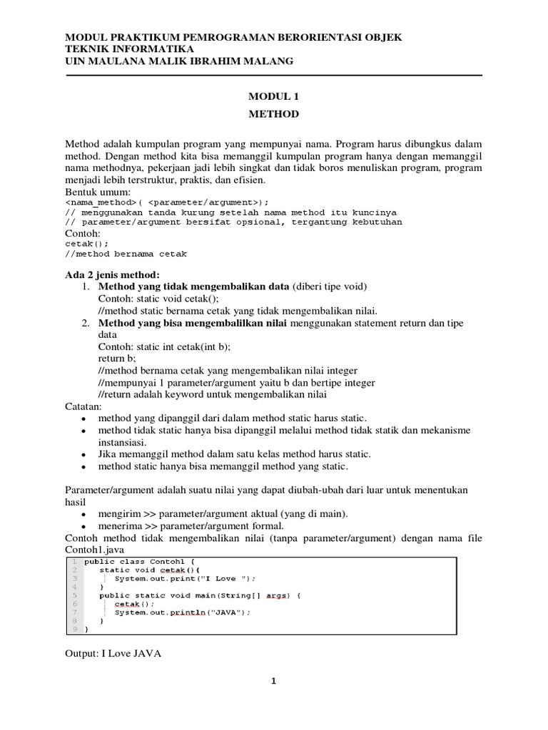 Modul Praktikum PBO 1 | PDF