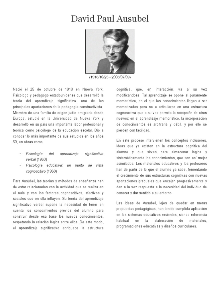 David Paul Ausubel | PDF | Evaluación neuropsicológica | Aprendizaje