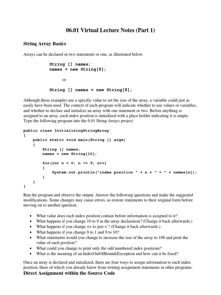0601 Virtuallecturenotespart1 Pdf Array Data Type String Computer Science