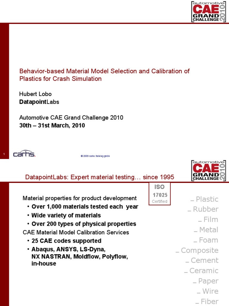 Behavior-Based Material Model Selection and Calibration of Plastics For ...