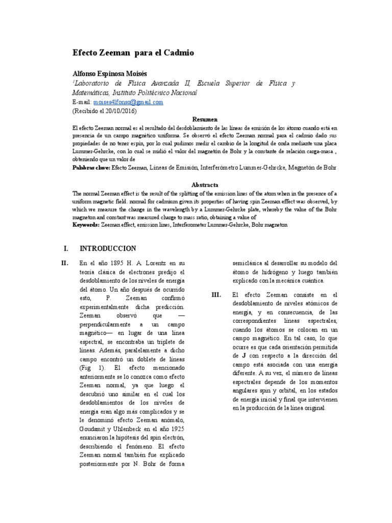 Practica 3 Efecto Zeeman Original | PDF | Ligero | Electrón