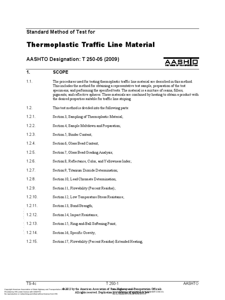 AASHTO T-250 Thermoplastic Traffic Line Material - Test Methods | PDF ...