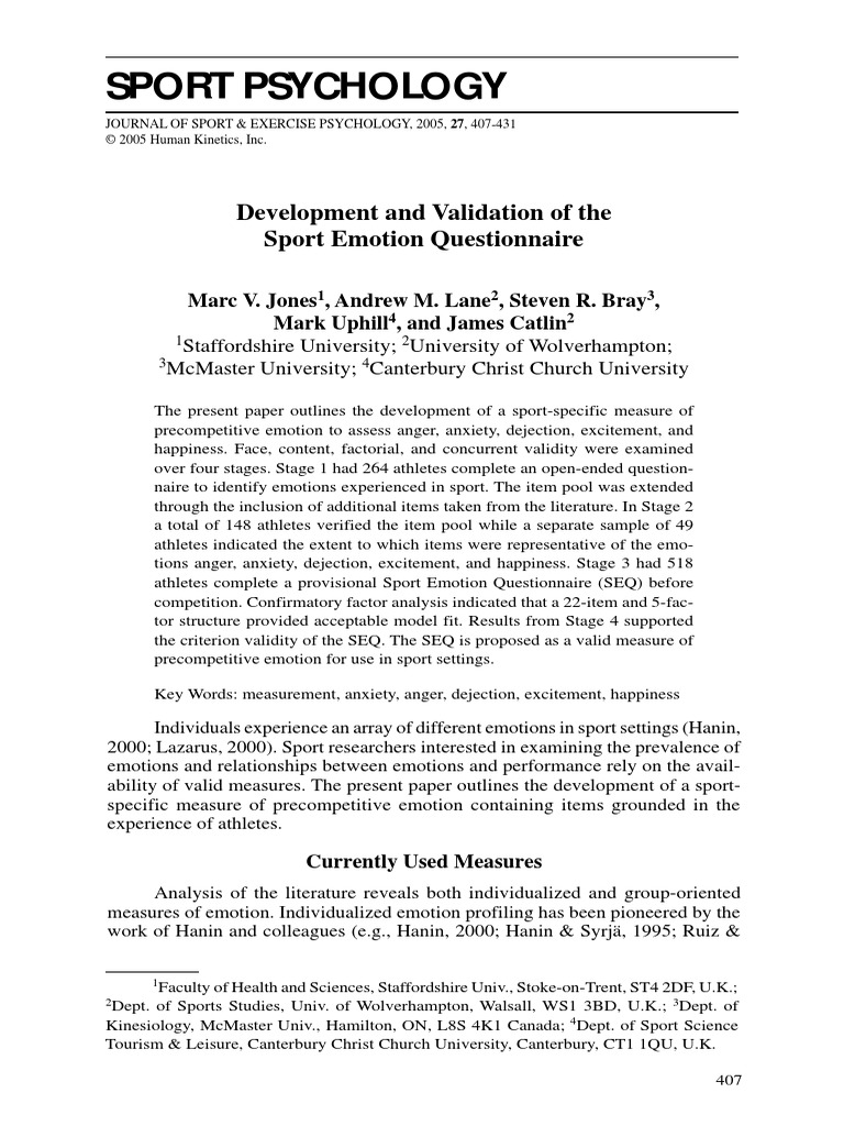 Sport Emotion Questionnaire | PDF | Affect (Psychology) | Factor Analysis