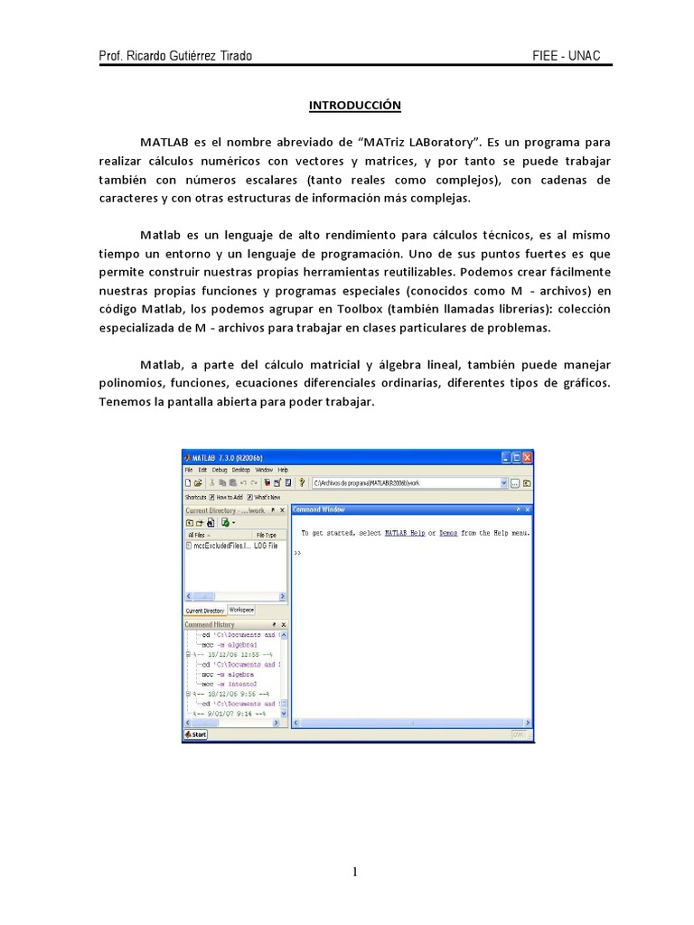 Introducción a MATLAB y Comandos Básicos | PDF | Matlab | Matriz ...