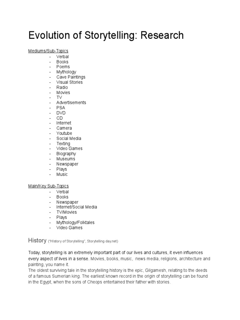 Evolution of Storytelling: Research: History | PDF | Storytelling ...