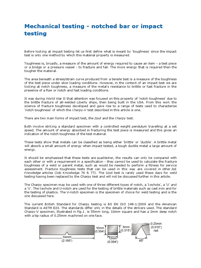 Mechanical Testing - Notched Bar or Impact Testing | PDF | Fracture ...