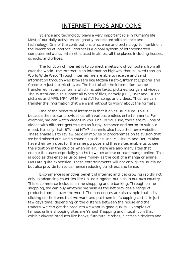 INTERNET Pros and Cons | PDF | Computer Virus | Online Shopping