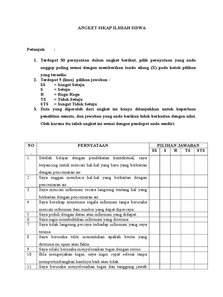 Angket Sikap Ilmiah Siswa | PDF