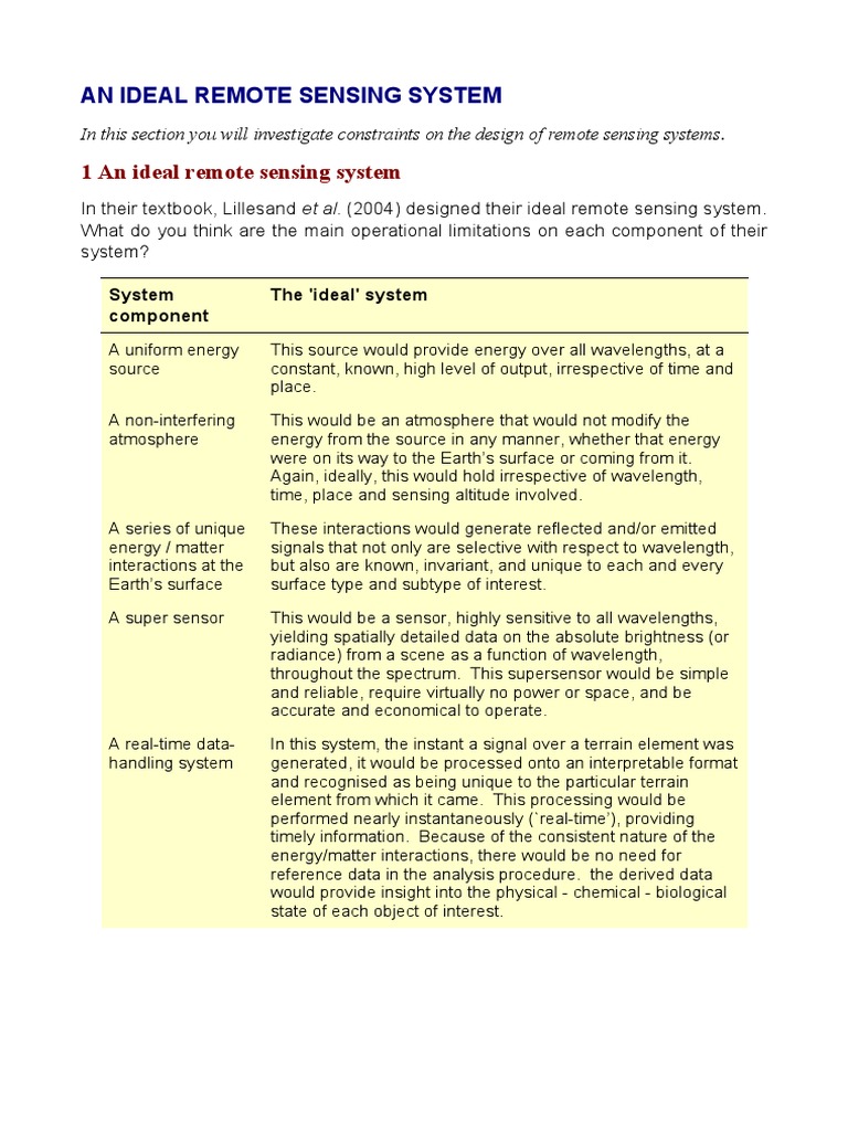 Ideal Remote Sensing System | PDF | Remote Sensing | Image Resolution