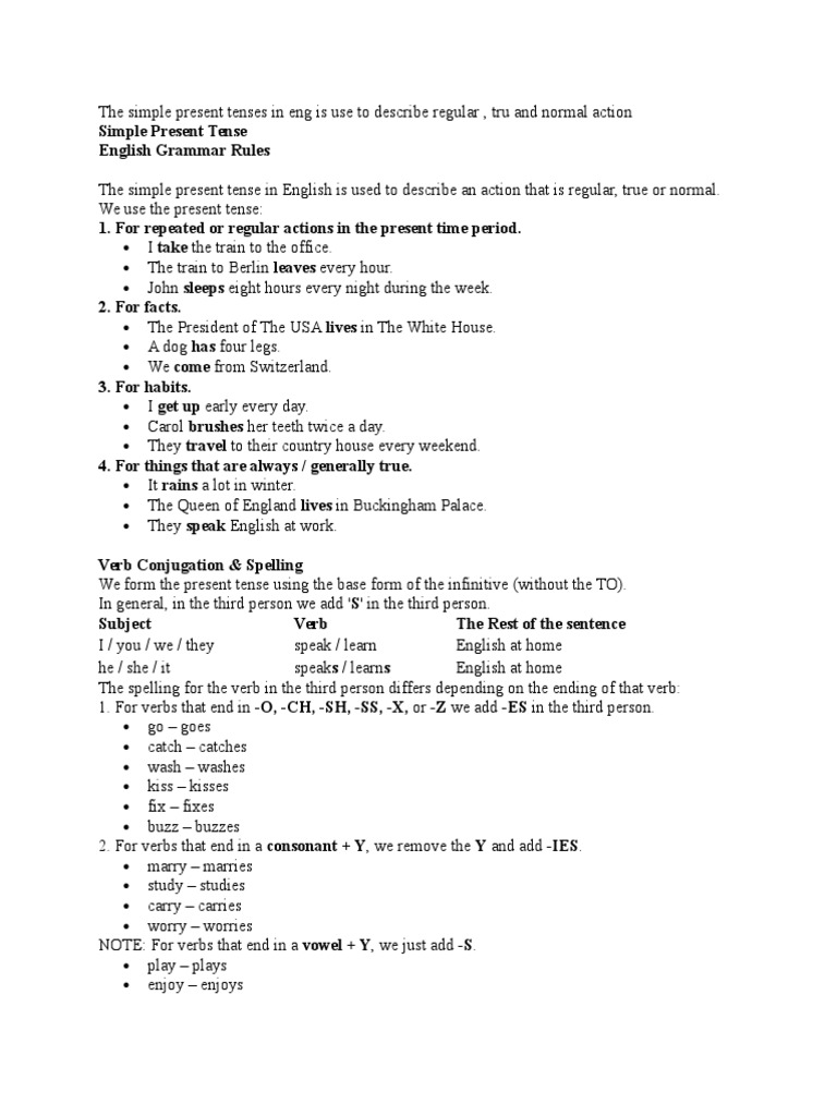 Simple Present Tense Rules Explained | PDF | Verb | English Language