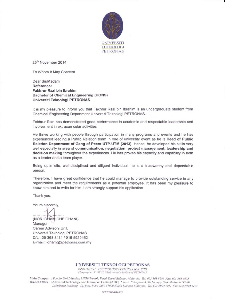 Rec. Letter UTP | PDF | Cognition | Business