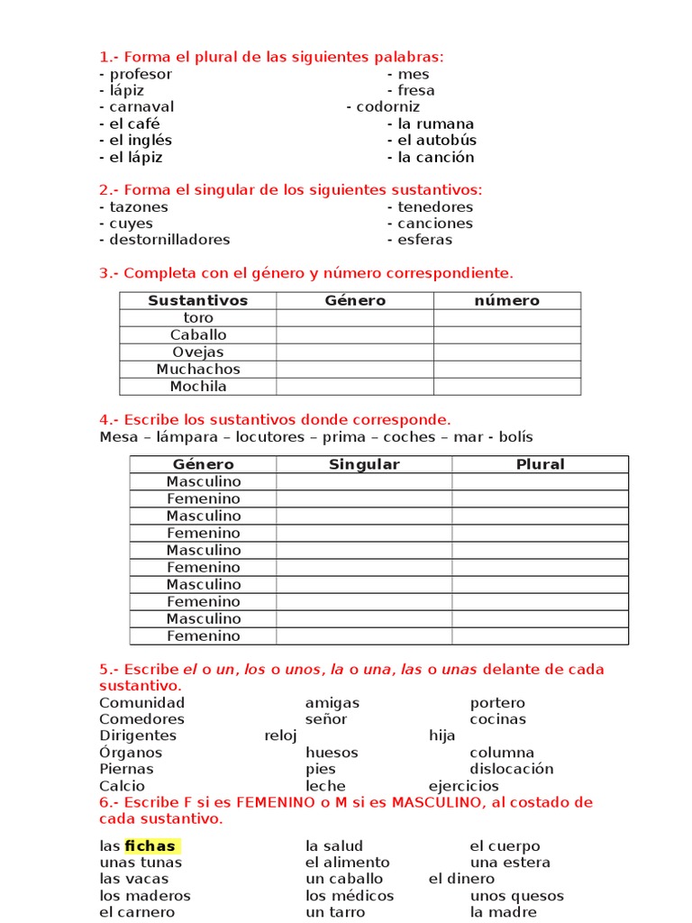 Género y número de sustantivos en español | PDF