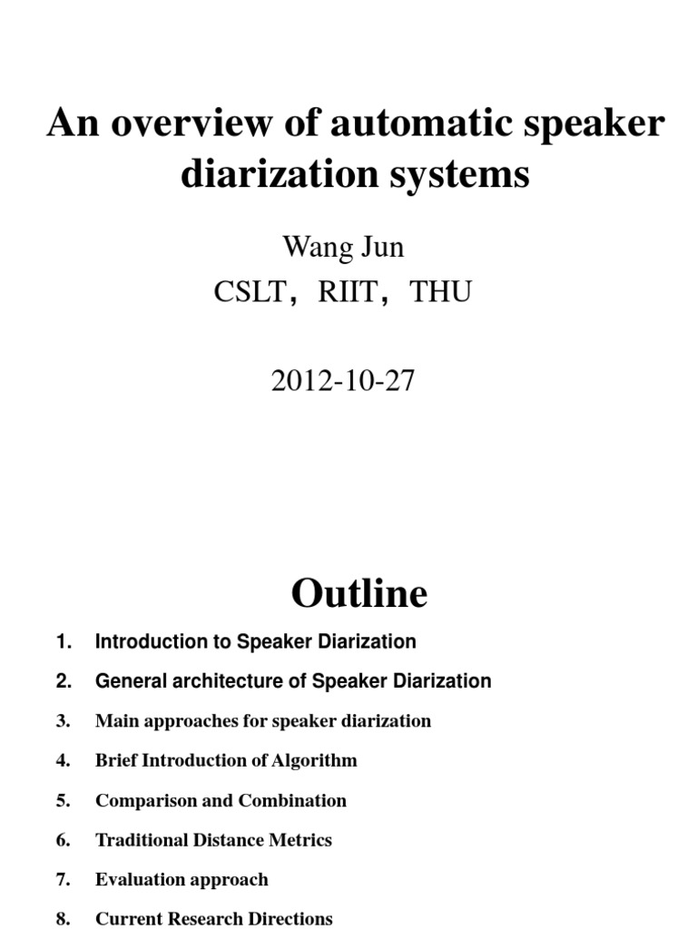 Speaker Diarization Wj Pdf Cluster Analysis Artificial Intelligence
