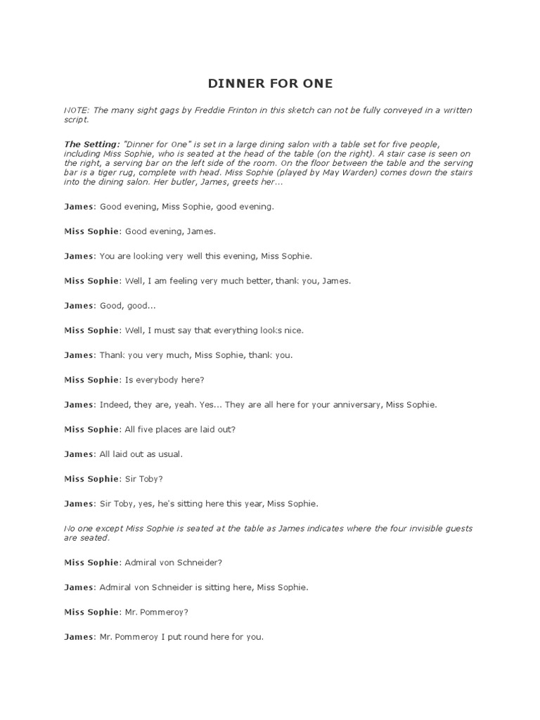 DINNER For ONE | PDF