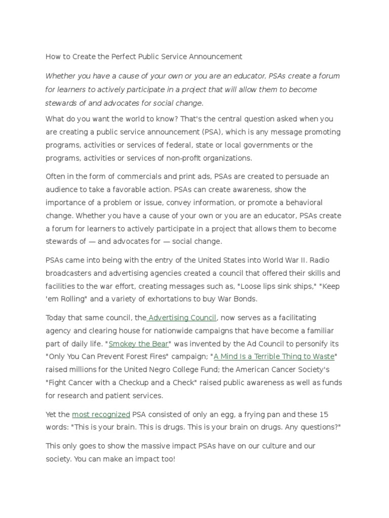 Psa Report | PDF | Television Advertisement | Advertising