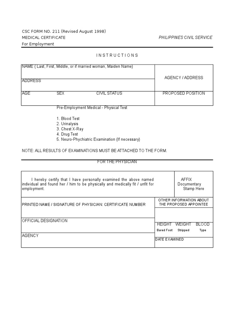 Medical Certificate Government Applications | PDF