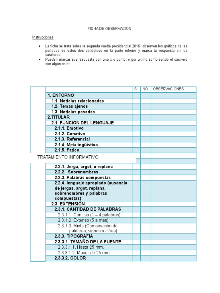 Ficha de Observacion | PDF