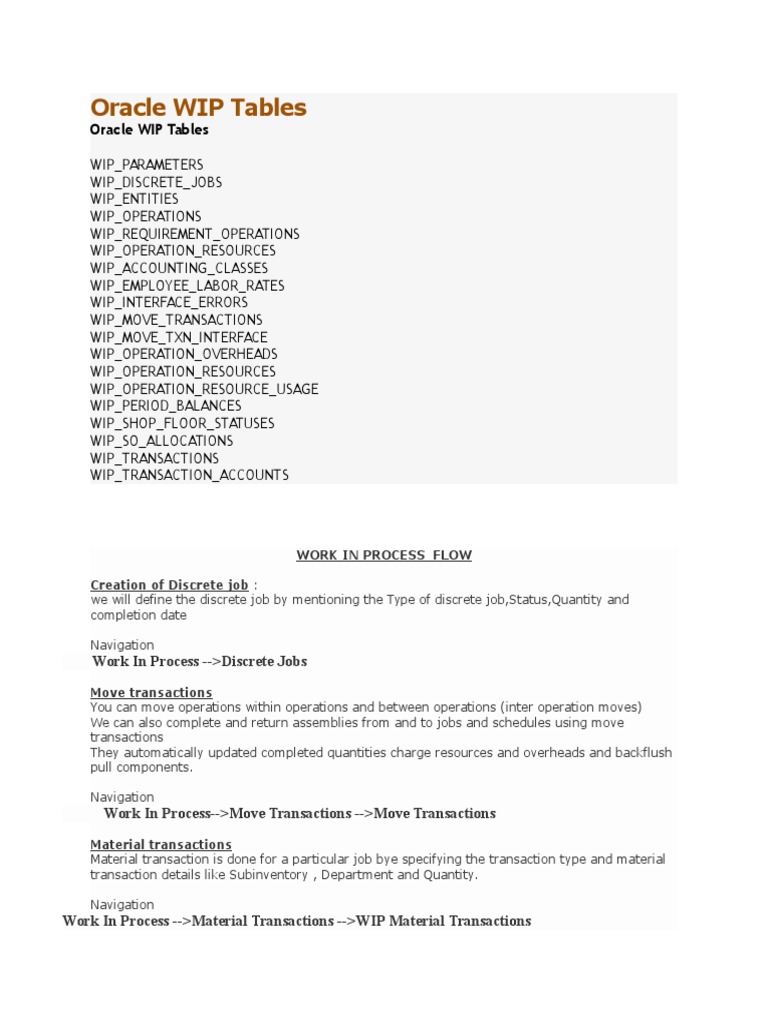 WIP Tables | PDF | Receipt | Inventory