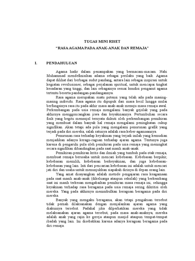 Tugas Mini Riset Rasa Agama Pada Anak | PDF | Agama & Spiritualitas