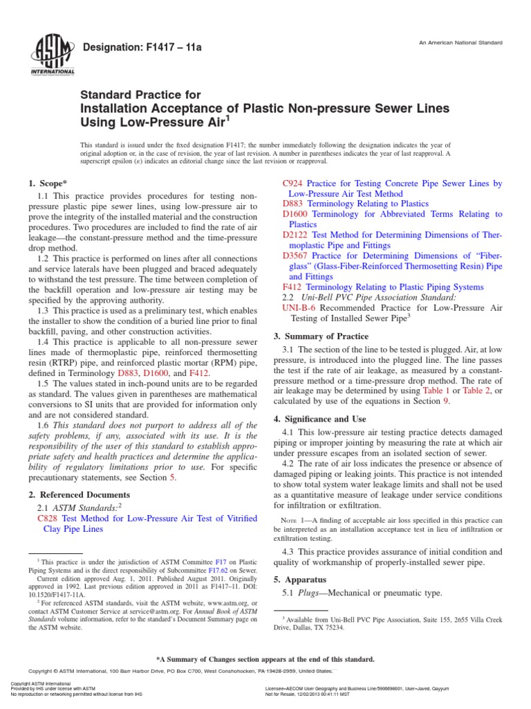 Astm F1417.a | PDF | Pressure | Atmospheric Pressure
