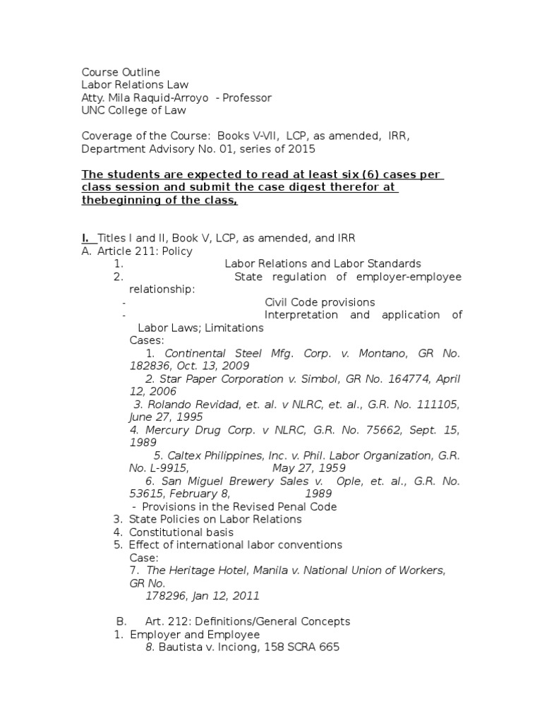 Labor Relations Law Course Outline | PDF