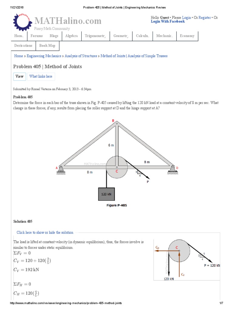 Problem 405 - Method of Joints - Engineering Mechanics Review | PDF | Truss | Force