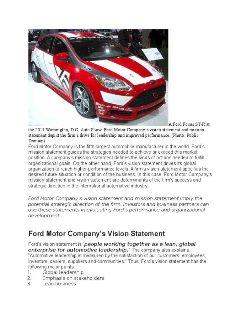 Ford Motor Company's Vision Statement | PDF | Ford Motor Company ...