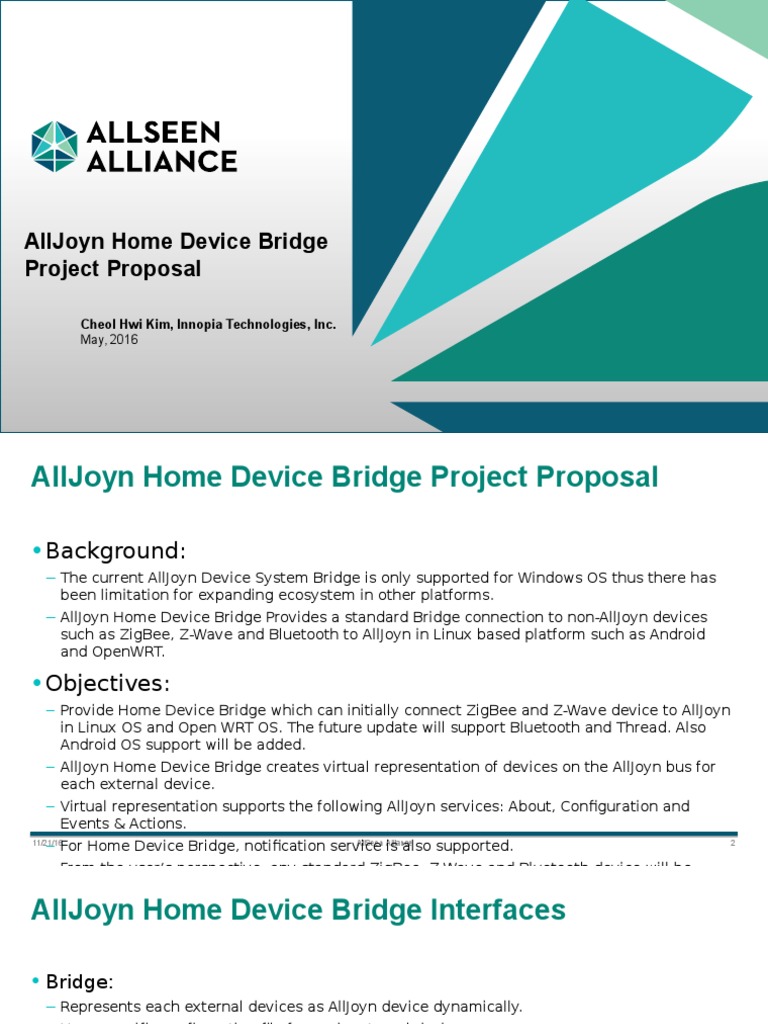 Alljoyn Home Device Bridge Project Proposal | PDF