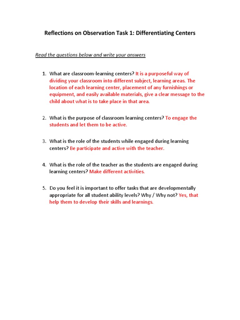 Reflections On Observation Task 1 | PDF