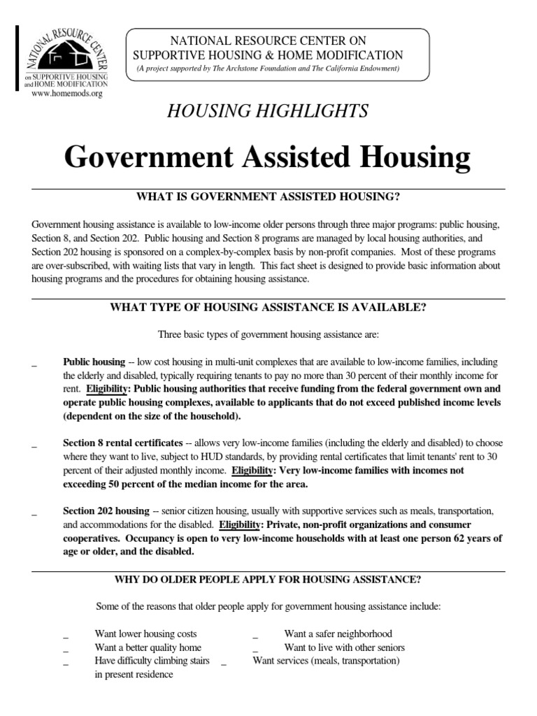 Government Assisted Housing | PDF | Section 8 (Housing) | Public Housing