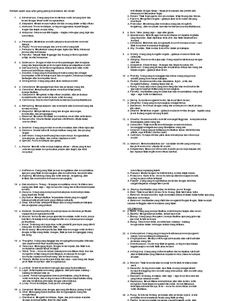 Soal Tes - Personality Plus Edit | PDF