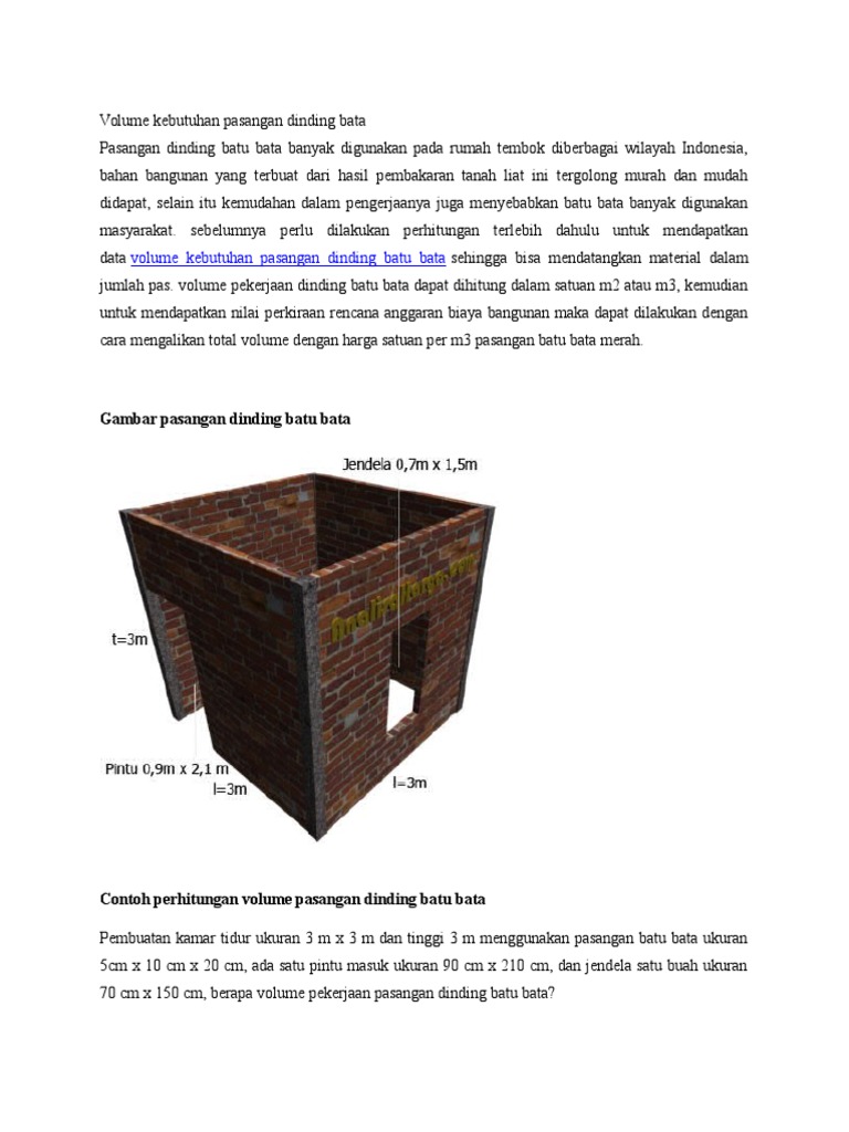 Volume Kebutuhan Pasangan Dinding Bata | PDF